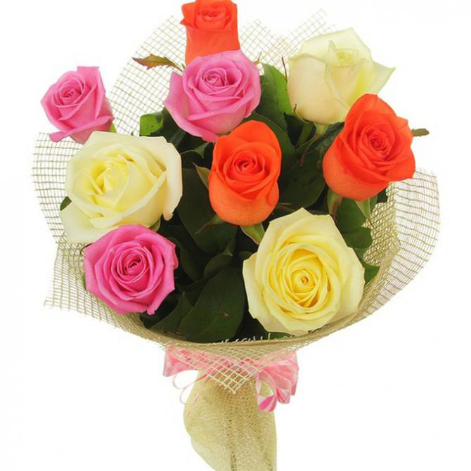 Букет из 9 разноцветных роз. | Тюльпан. Доставка, продажа цветов ...